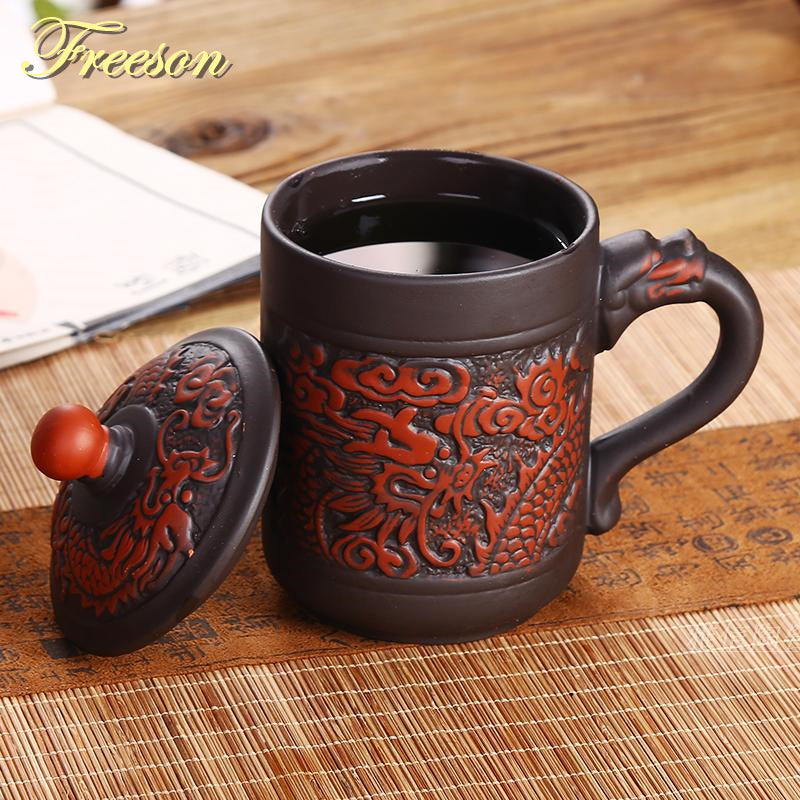 Traditional Chinese Yixing Dragon Phoenix Purple Clay Tea Cup 12 oz ...